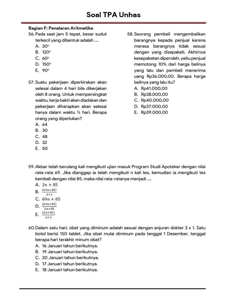 Soal TPA Unhas 56-65 | PDF