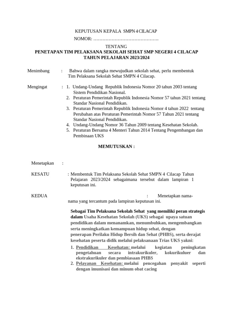 SK Tim Sekolah Sehat | PDF