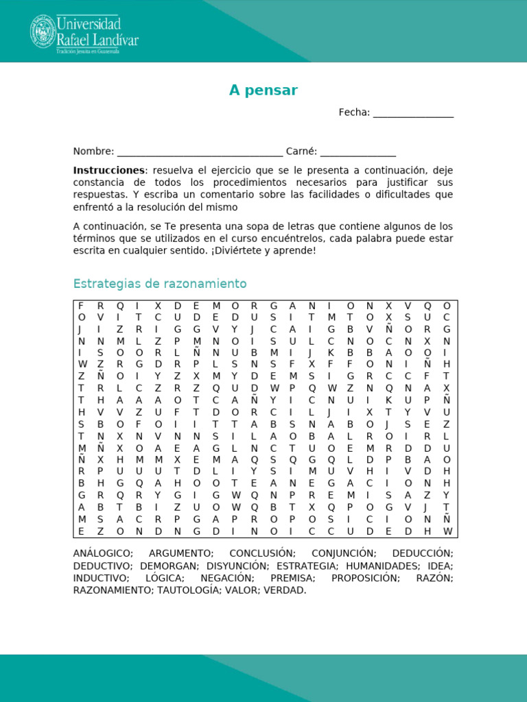 A Pensar 01 - Laboratorio - 01 - Sopa de Letras | PDF