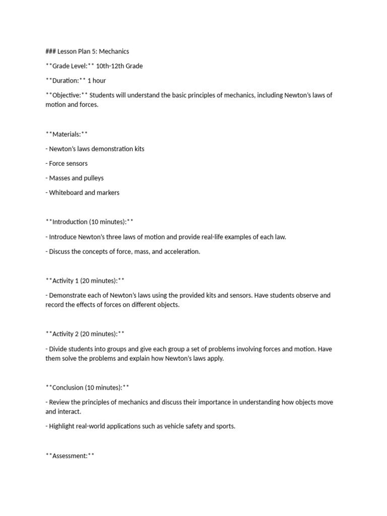 Lesson Plan Mechanics | PDF
