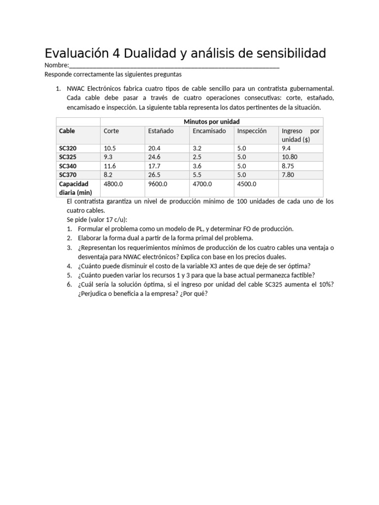 Eval - Dualidad y Sensibilidad | PDF