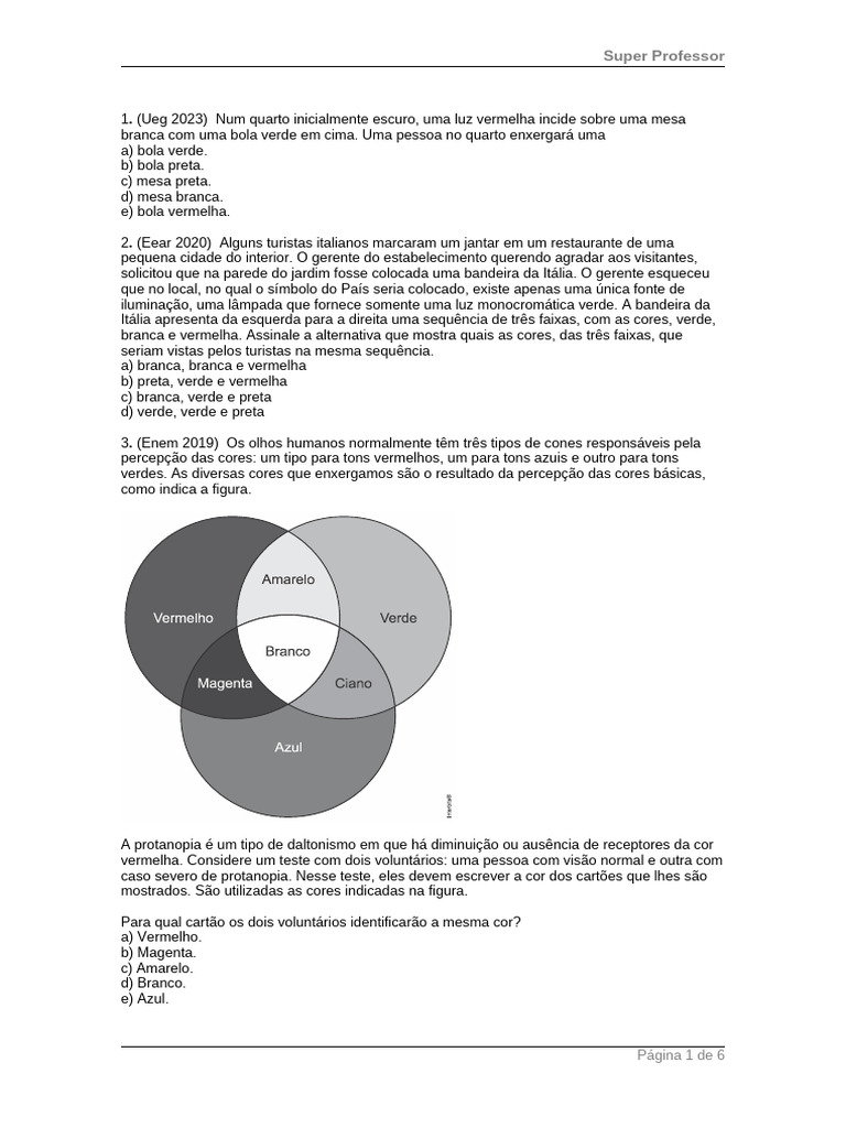 Ficha Optica Das Cores | PDF