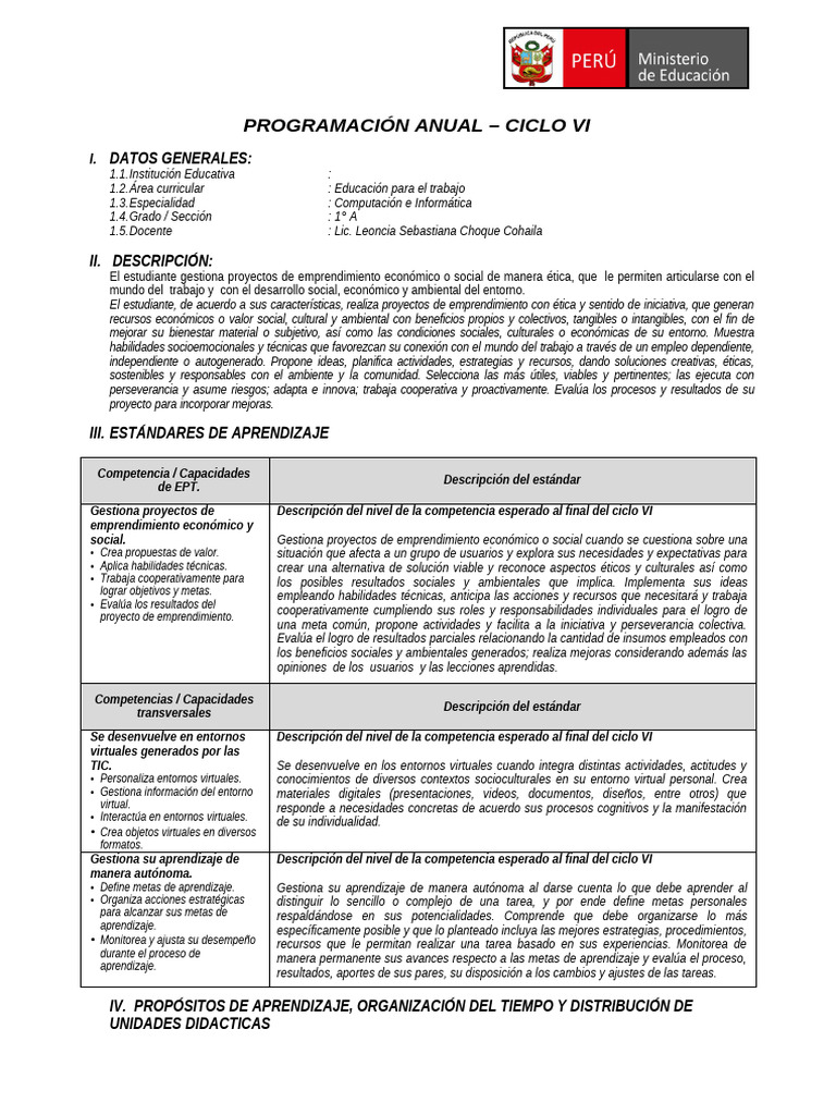 Programacion Anual 1 Ept Computacion | PDF