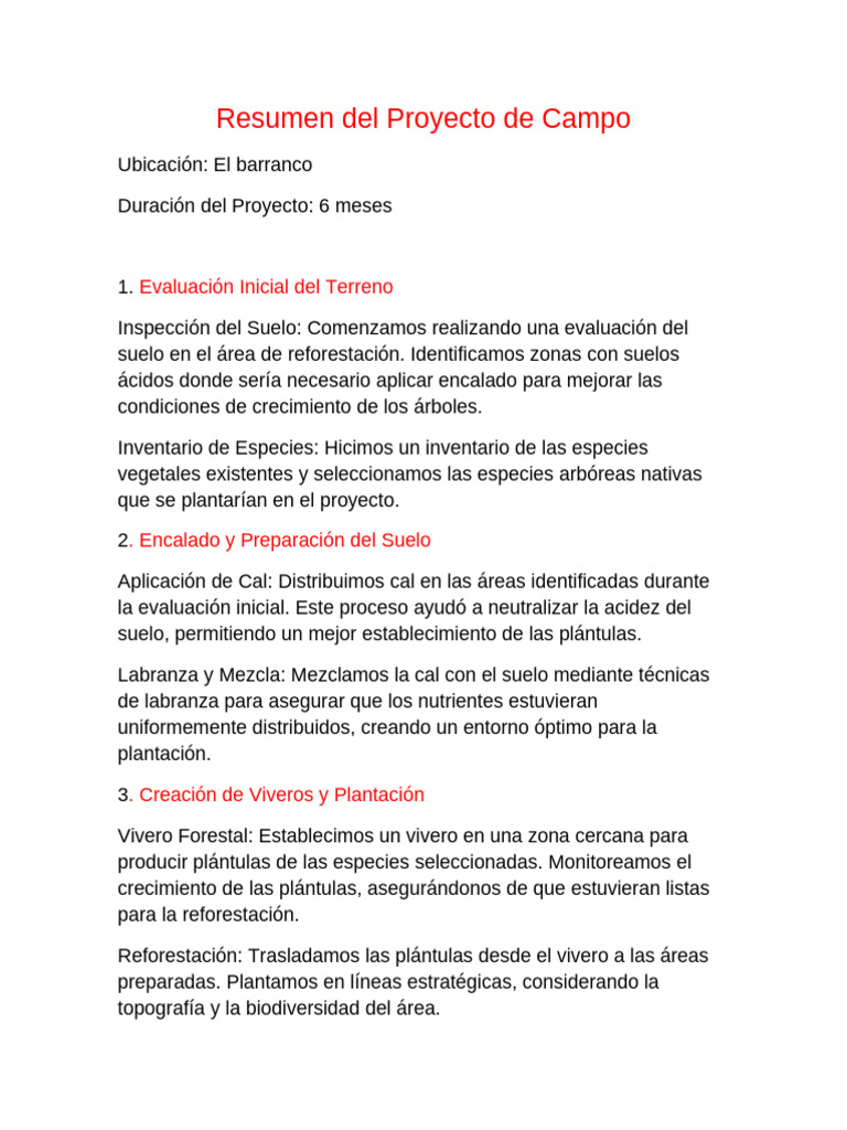 Resumen Del Proyecto de Campo | PDF