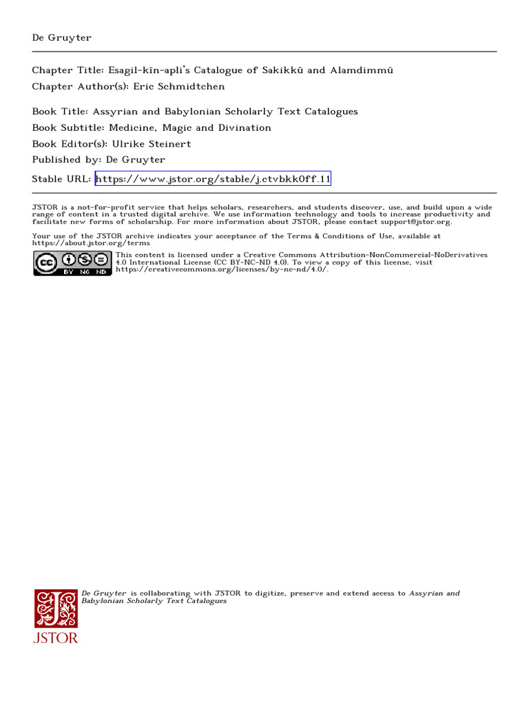 Esagil-Kīn-Apli's Catalogue of Sakikkû and Alamdimmû | PDF