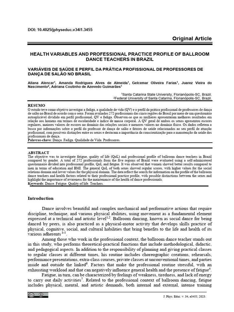 HEALTH VARIABLES AND PROFESSIONAL PRACTICE PROFILE OF BALLROOM | PDF
