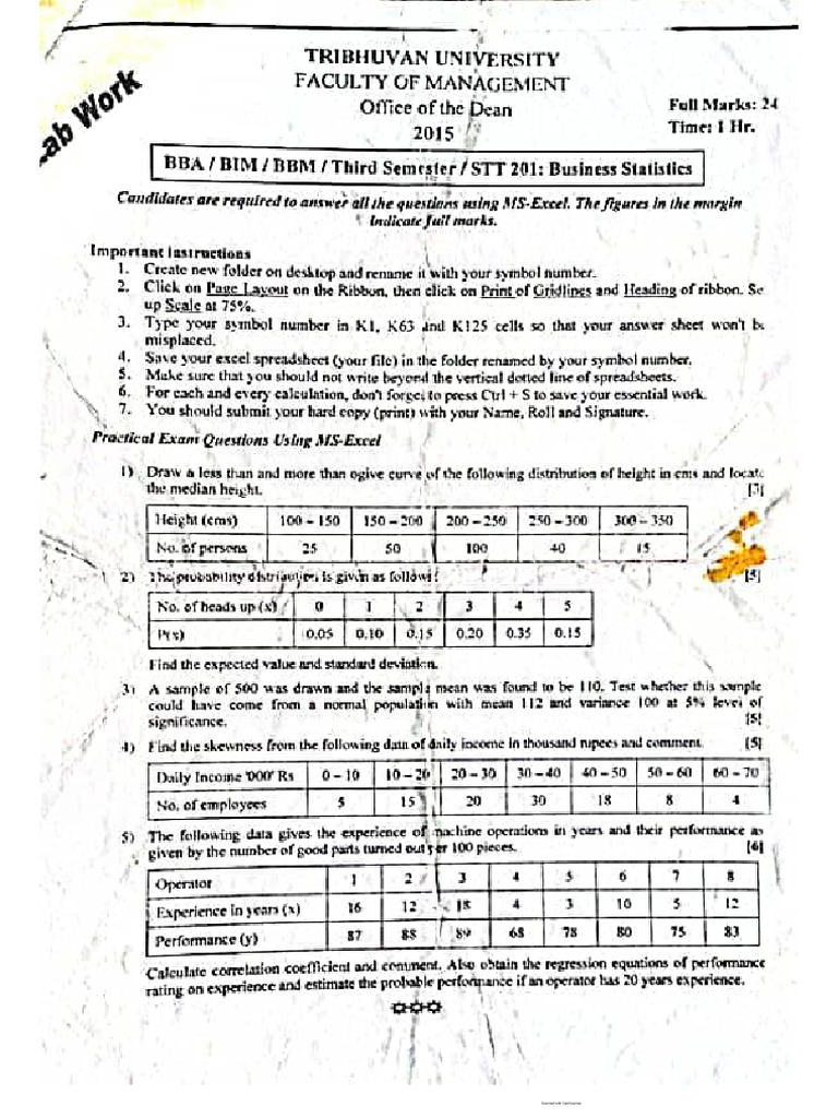 3rd Semester Stat Lab Question | PDF