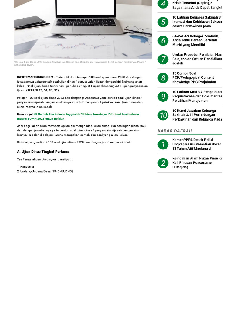 100 Soal Ujian Dinas 2023 Dengan Jawabannya, Contoh Soal Ujian Dinas - Penyesuaian Ijazah Dengan ...