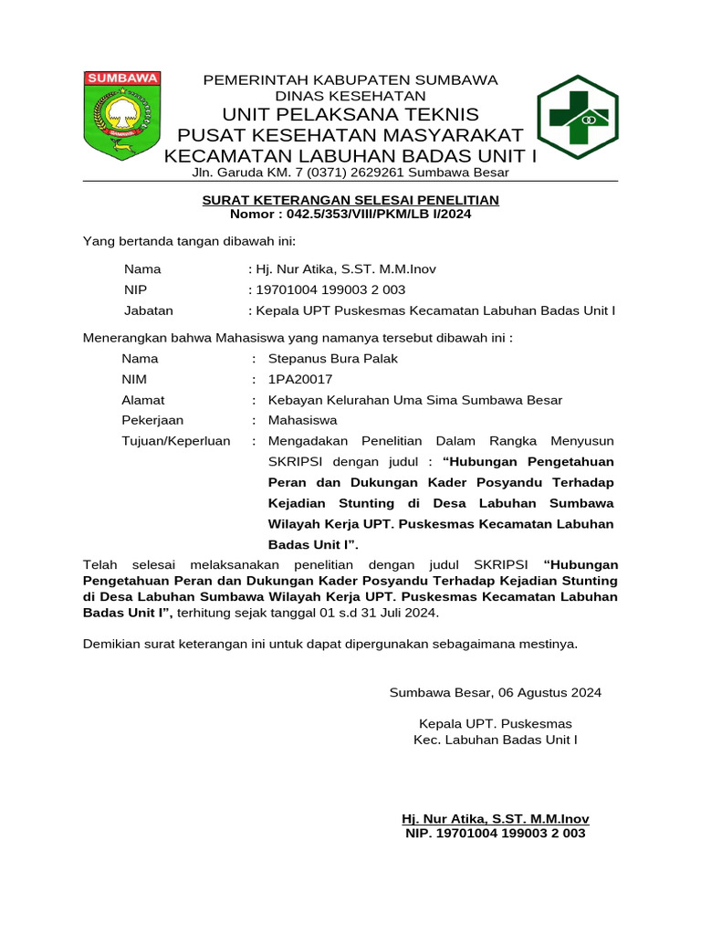 Surat Telah Melaksanakan Penelitian | PDF Surat Telah Melaksanakan Penelitian | PDF