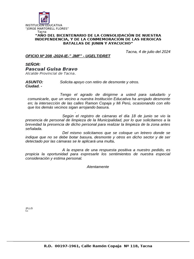 OFICIO Alcalde - JMF | PDF