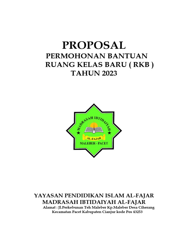 Proposal RKB Mi Al-Fajar Tahun 2022 Ke Kabupaten | PDF