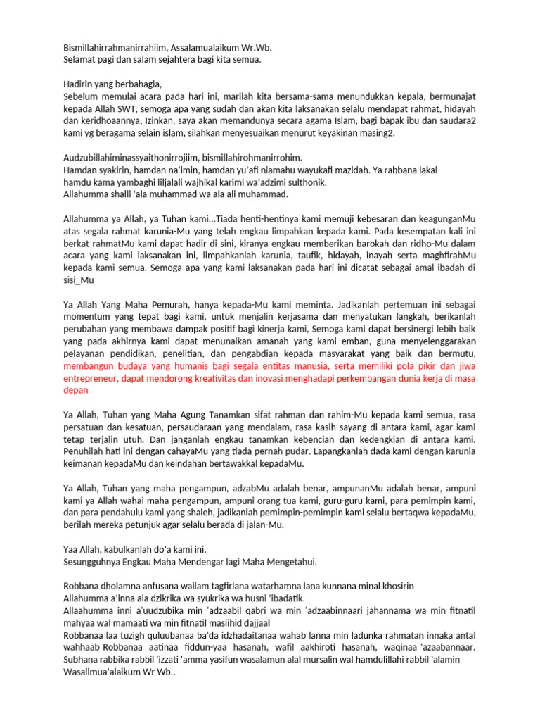 Doa Kuliah Umum Dan Pks | PDF