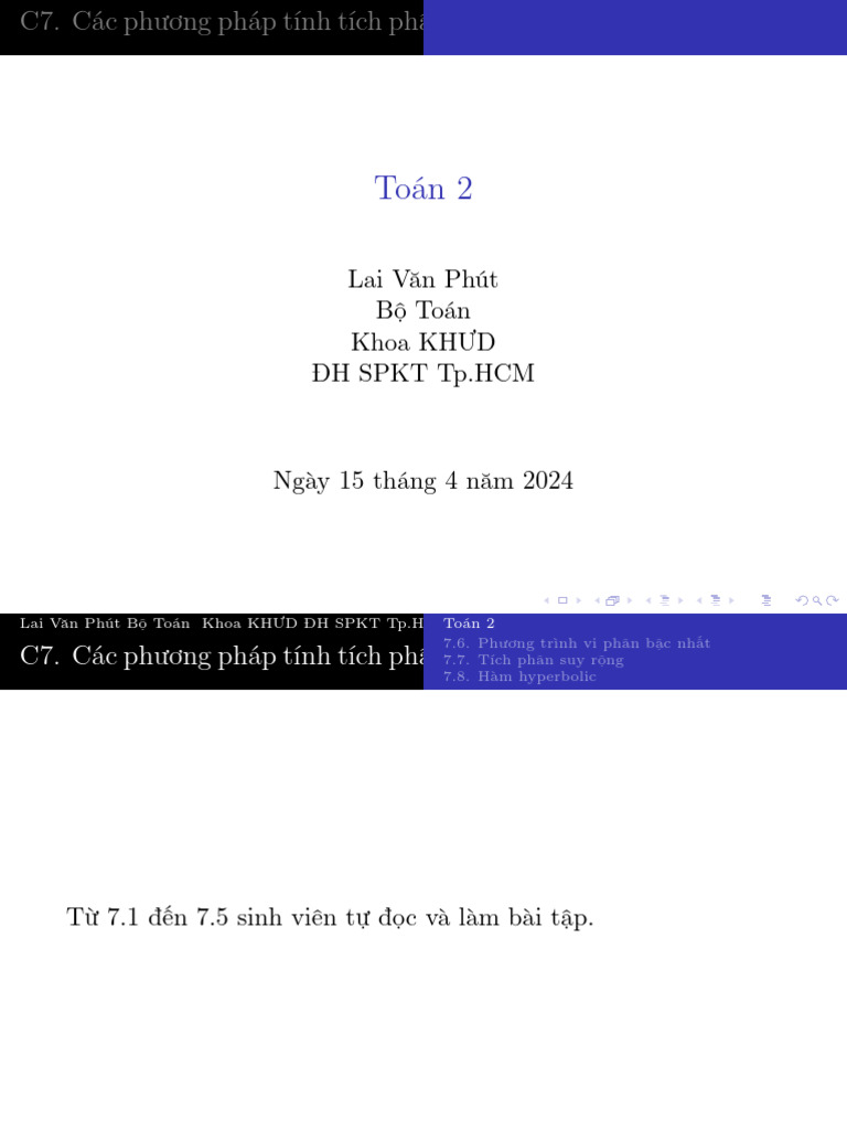 Lai Văn Phút B Toán Khoa KHƯD ĐH SPKT TP - HCM Toán 2 | PDF