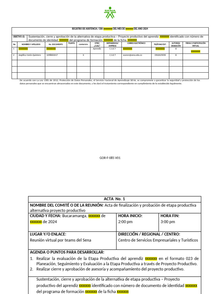 GOR-F-085 - Formato Acta Fin XXXXXXXX | PDF