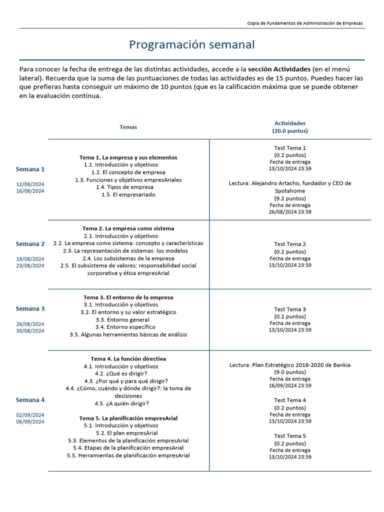 Programación Semanal | PDF