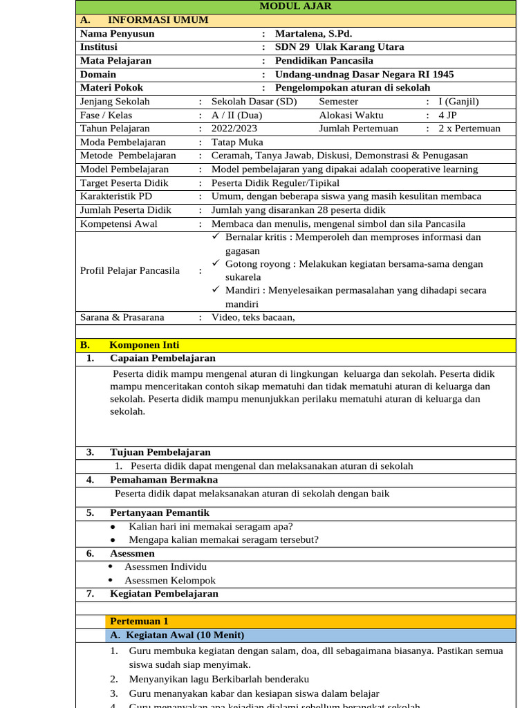 Modul Ajar PKN Kelas 2 Uud | PDF