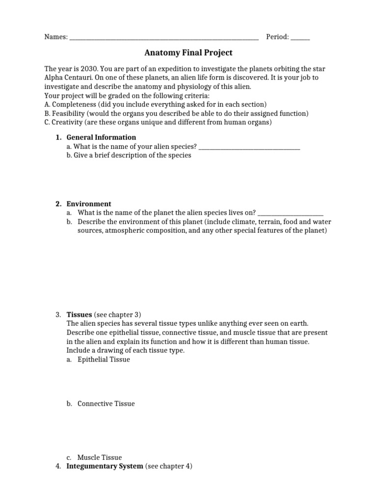 Anatomy final project Alien 2019 version | PDF