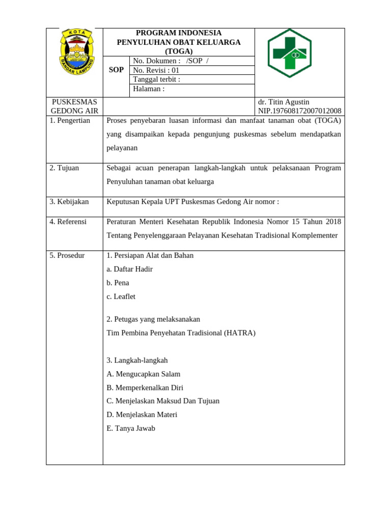 Sop Penyuluhan Toga | PDF