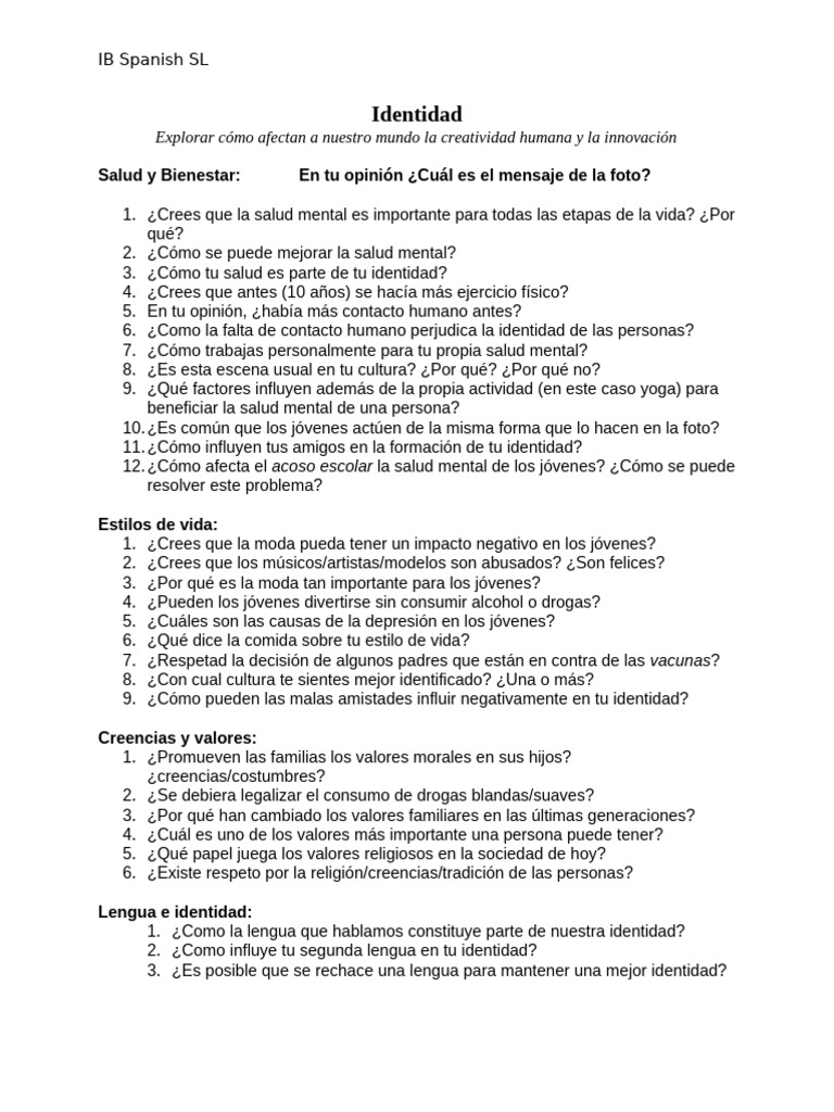 Identidad - IB Spanish | PDF