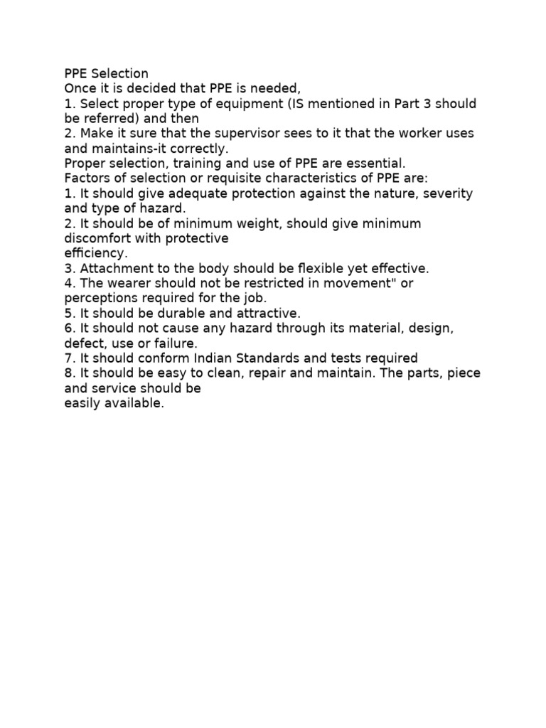 PPE Selection | PDF