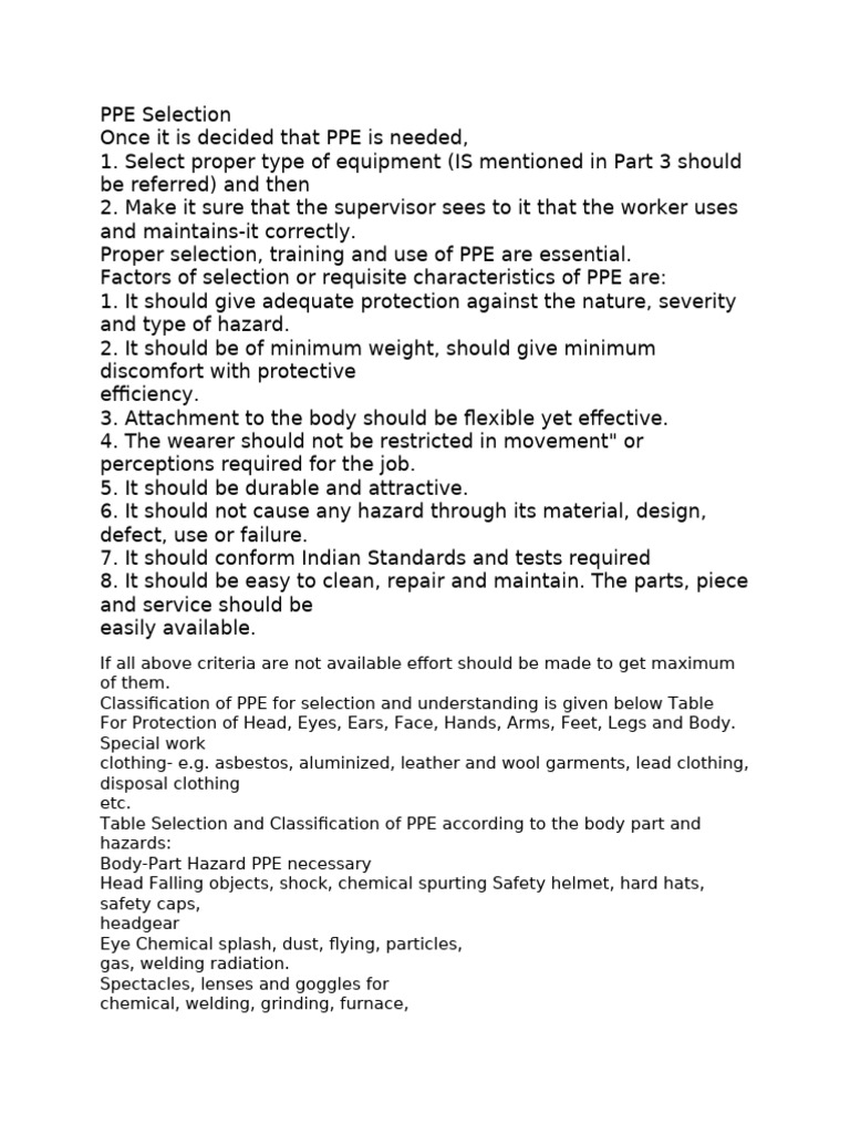 PPE Selection | PDF