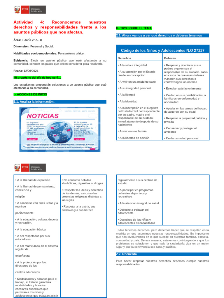 Tutoría 2° EdA 9 ACTIVIDAD 2 - FECHA 26-11-2021 | PDF