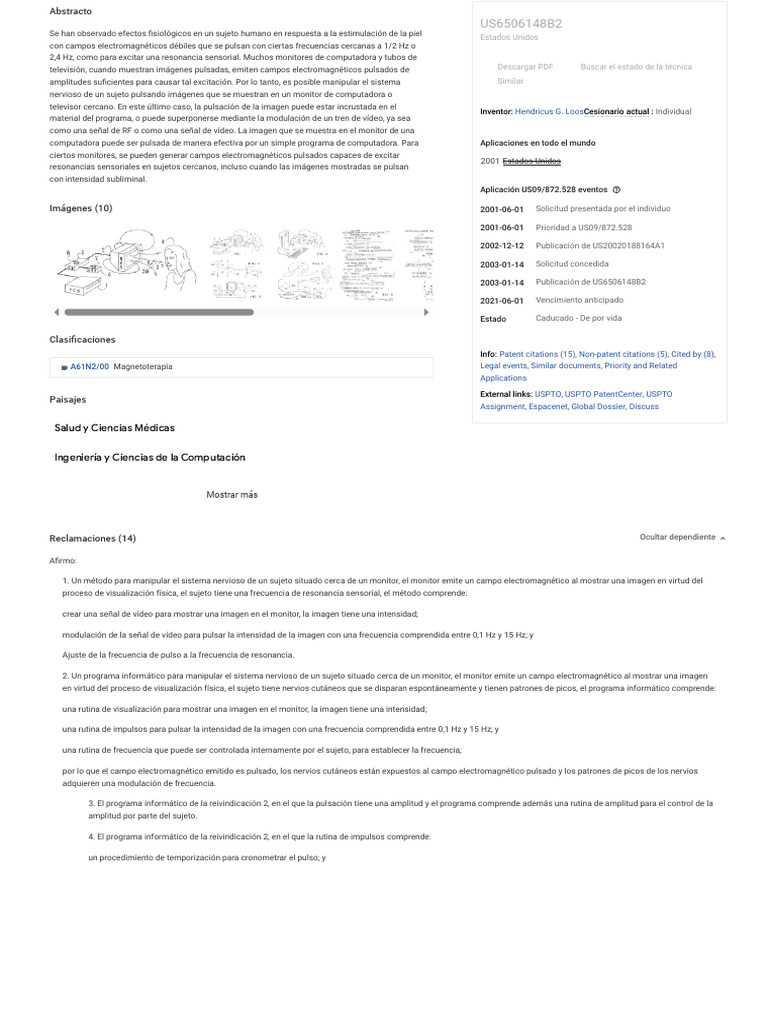 US6506148B2 - Manipulación Del Sistema Nervioso Mediante Campos ...