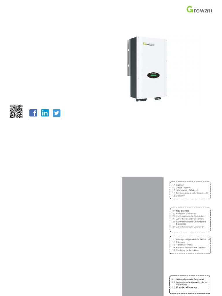 Manual Growatt (8000-1000W) MTLP-US | PDF