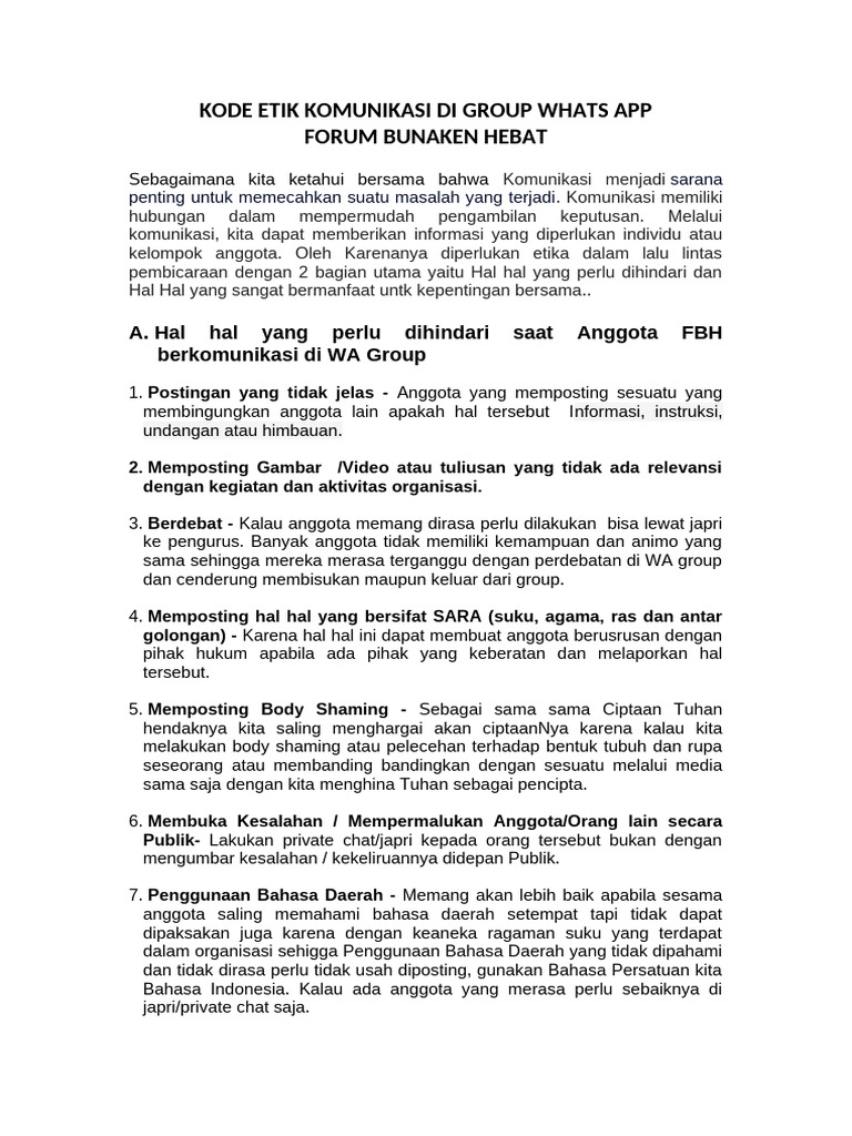 Kode Etik Komunikasi Di Wa Group FBH | PDF