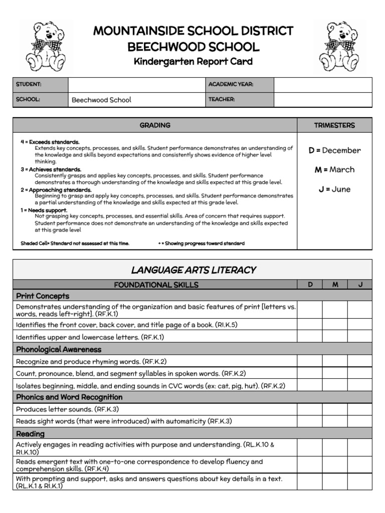 Kindergarten Report Card Template | PDF
