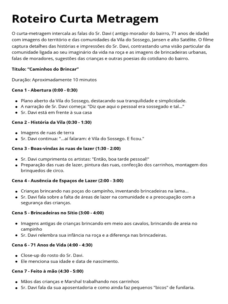 PIF - 2023 - 042 Ciclo - 1 ROTEIRO DO CURTA METRAGEM - 2023-11-03 - 165815 | PDF