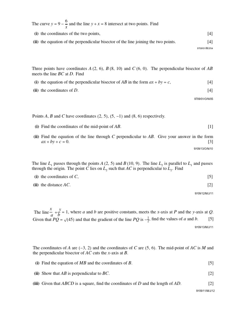 C1 Coordinate Geometry (Without Diagrams) QP | PDF