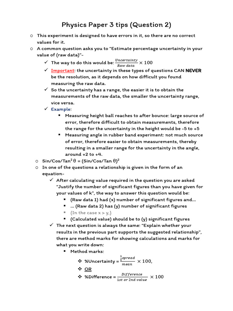 Physics - Paper - 3 - Tips (Qu2) | PDF