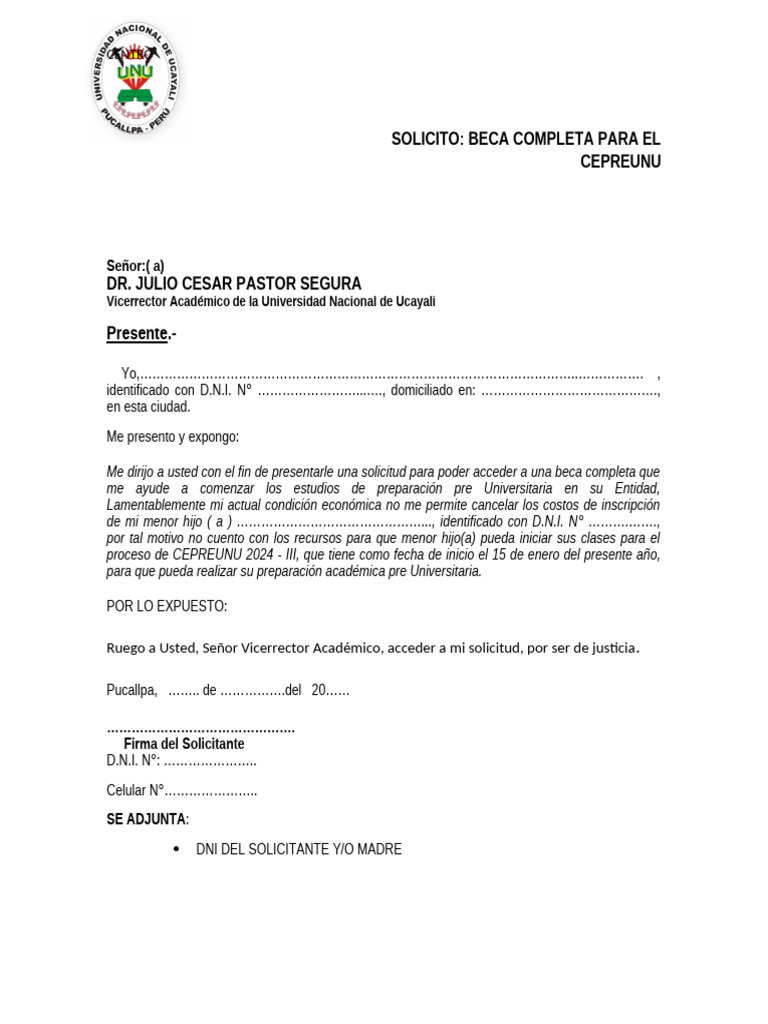 Solicito Beca Completa Vracad | PDF