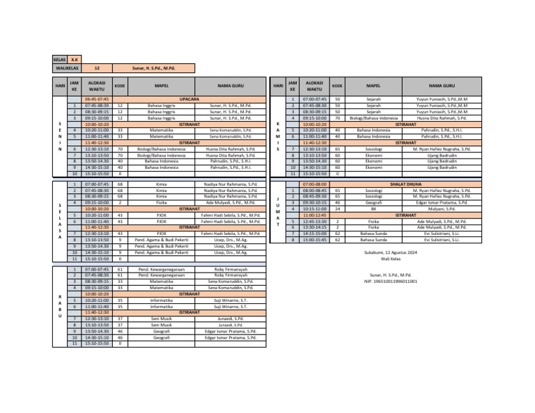 Jadwal Pelajaran 10 K | PDF