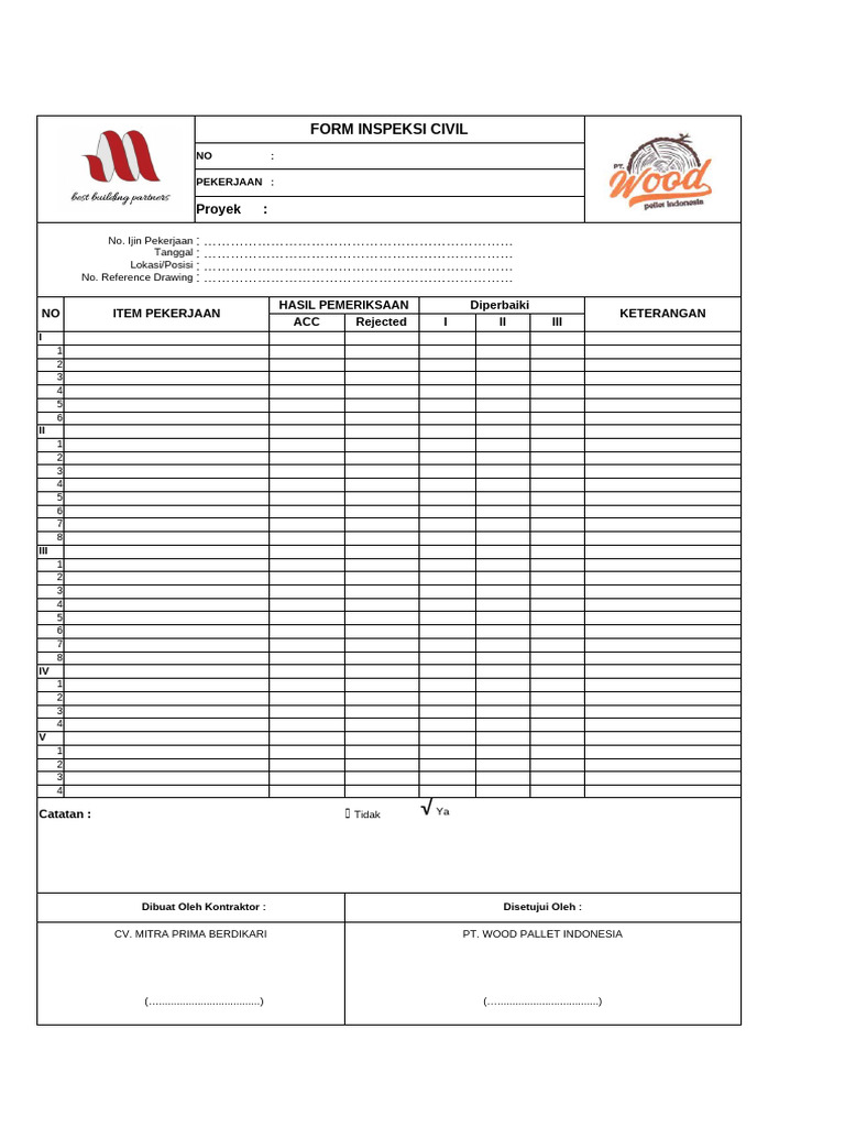 Form Inspeksi Dan Punchlist | PDF
