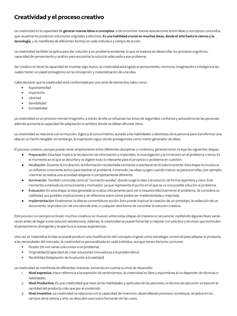 Creatividad y El Proceso Creativo | PDF | Creatividad | Negocios