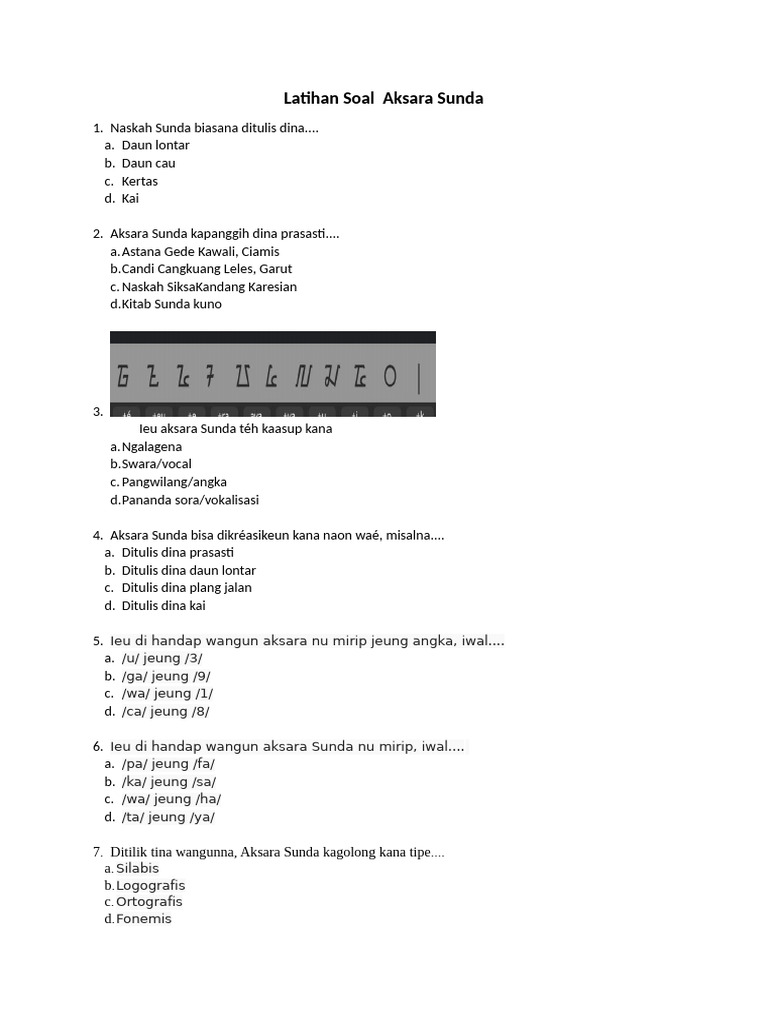 Latihan Soal Aksara Sunda | PDF