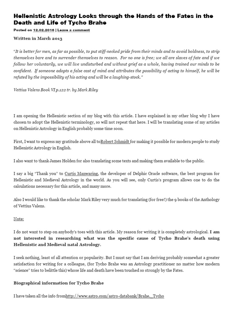 Hellenistic Astrology Looks Through The Hands of The Fates in The Death ...