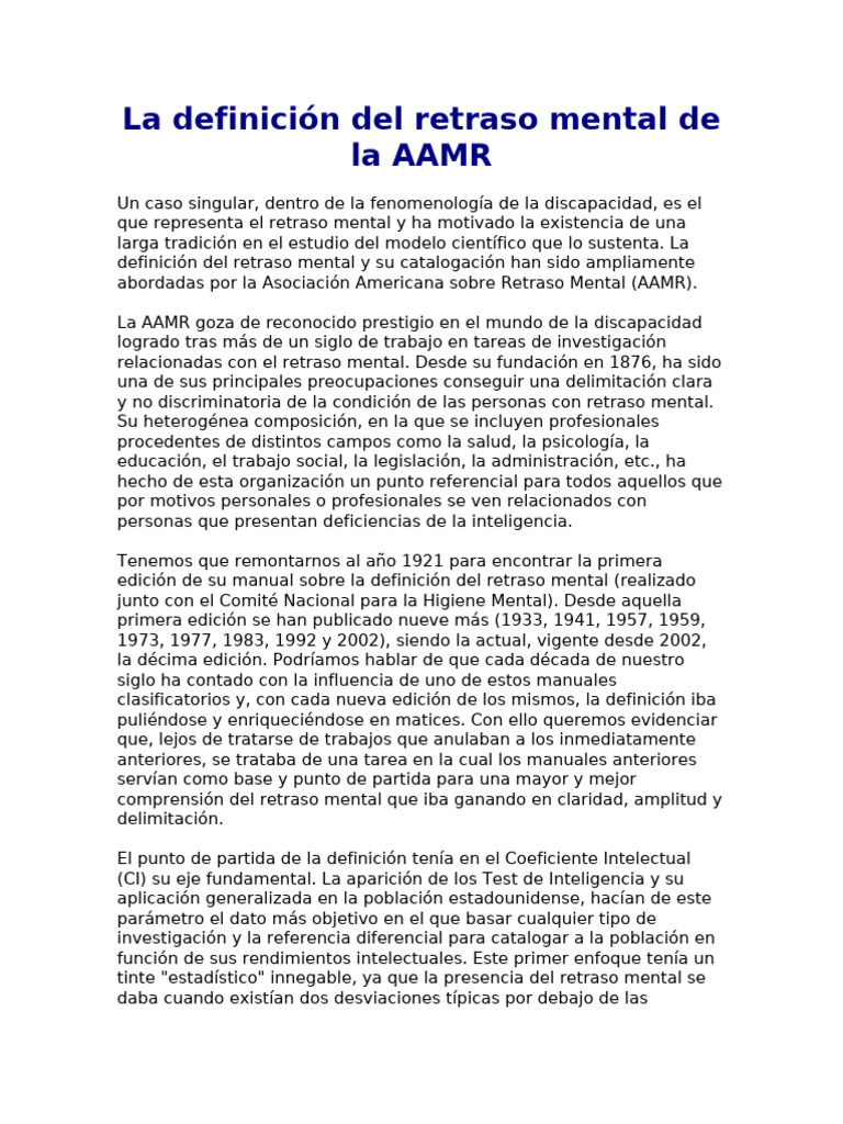 La Definición Del Retraso Mental de La AAMR | PDF