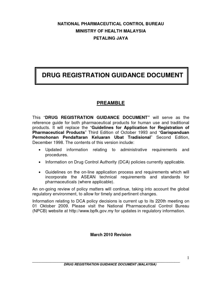 Drug Registration Guidance Document Malaysia March2010 | PDF ...
