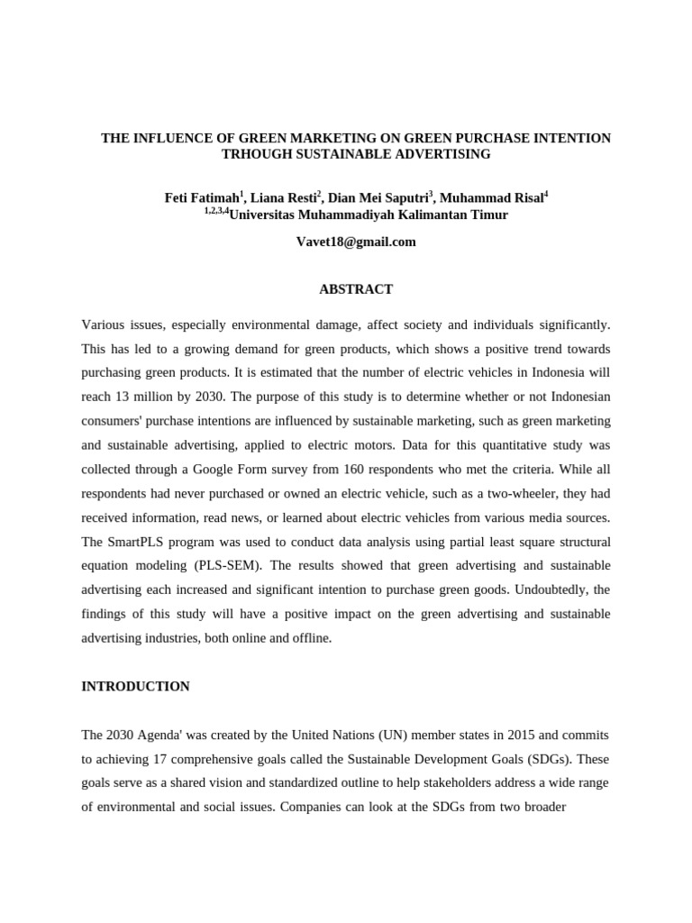 The Influence of Green Marketing On Green Purchase Intention Trhough Sustainable Advertising | PDF
