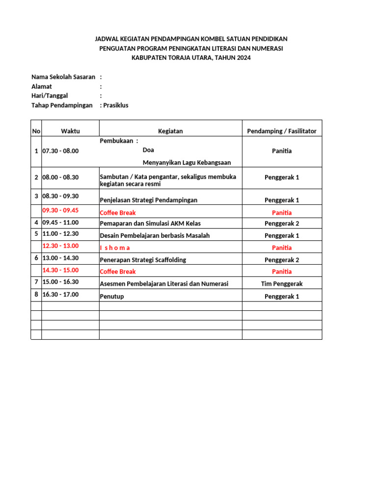 Jadwal Pendampingan Kombel | PDF