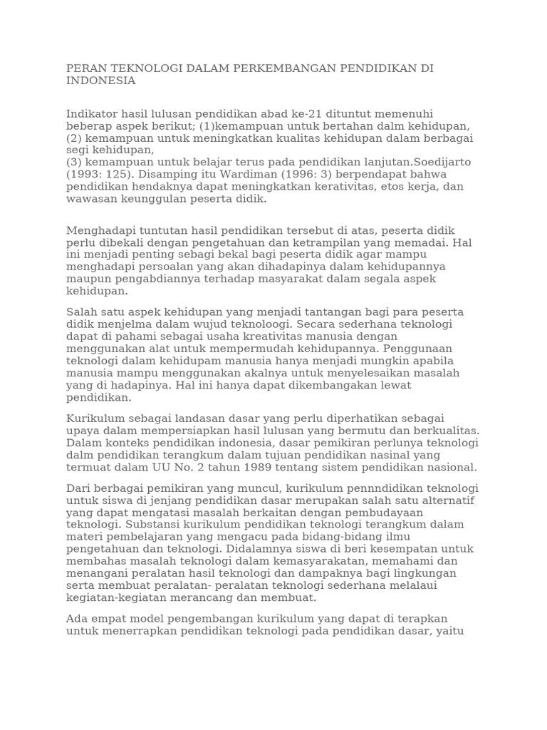 Peran Teknologi Dalam Perkembangan Pendidikan Di Indonesia | PDF