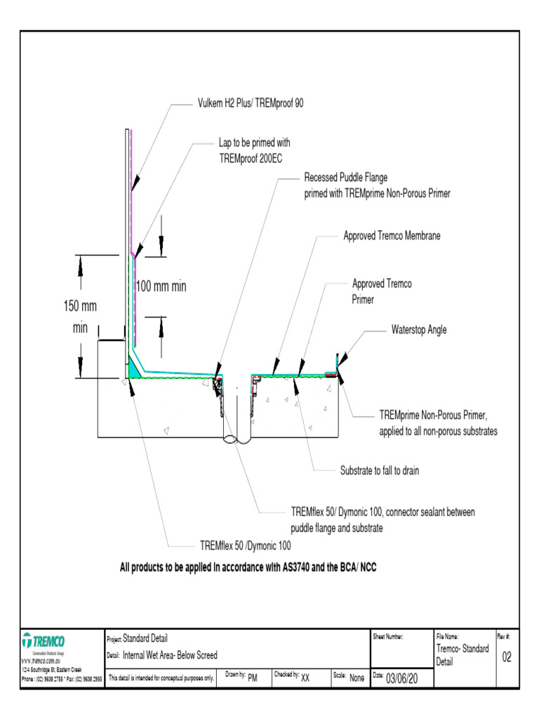 Tremco Standard Detail Internal Wet Area Below Screed Rev 2 | PDF