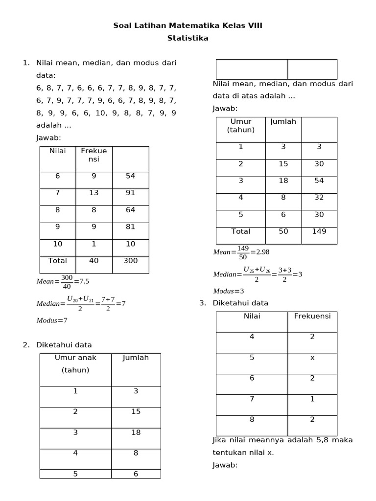 Soal Latihan Matematika Kelas VIII | PDF