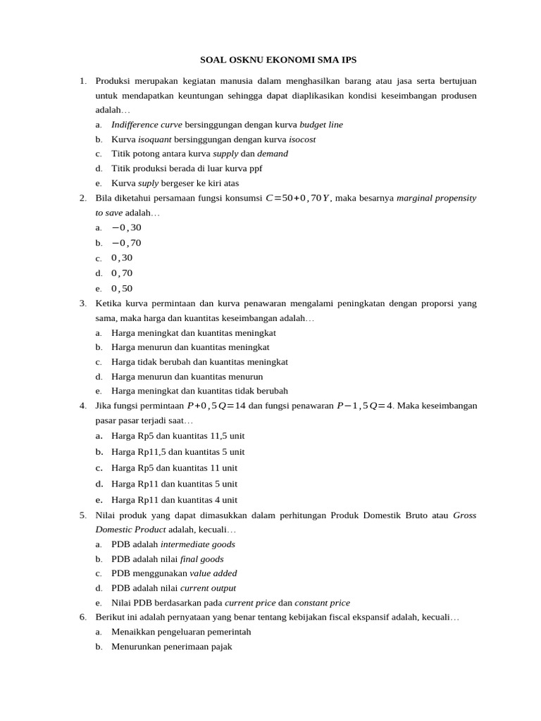 SOAL EKONOMI SMA IPS + Pembahasan | PDF