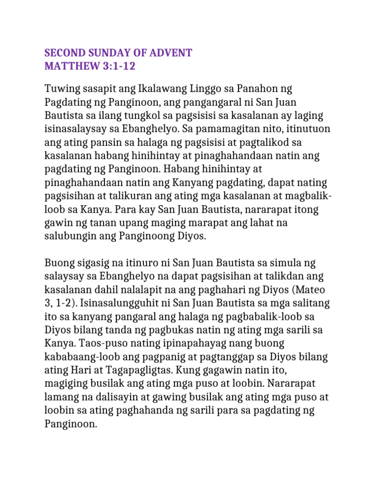 Homily 101 - A Advent 02 00 Matthew 3 1-12 | PDF