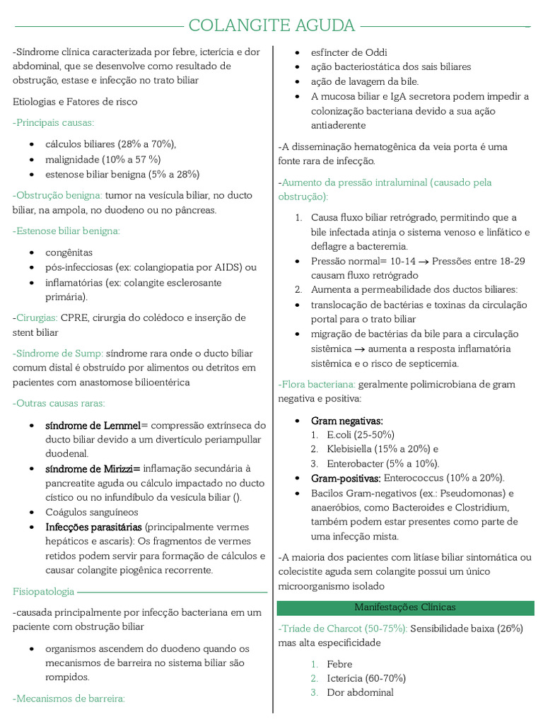 Resumo de Colangite Aguda | PDF