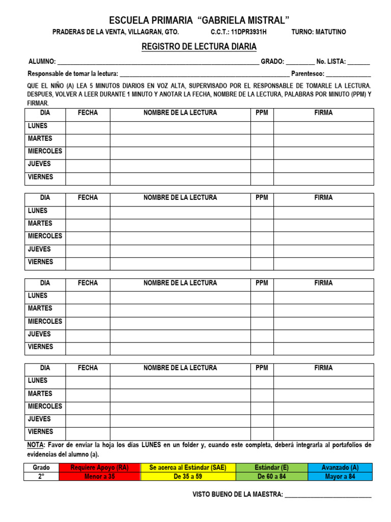 Registro de Lectura Diaria | PDF